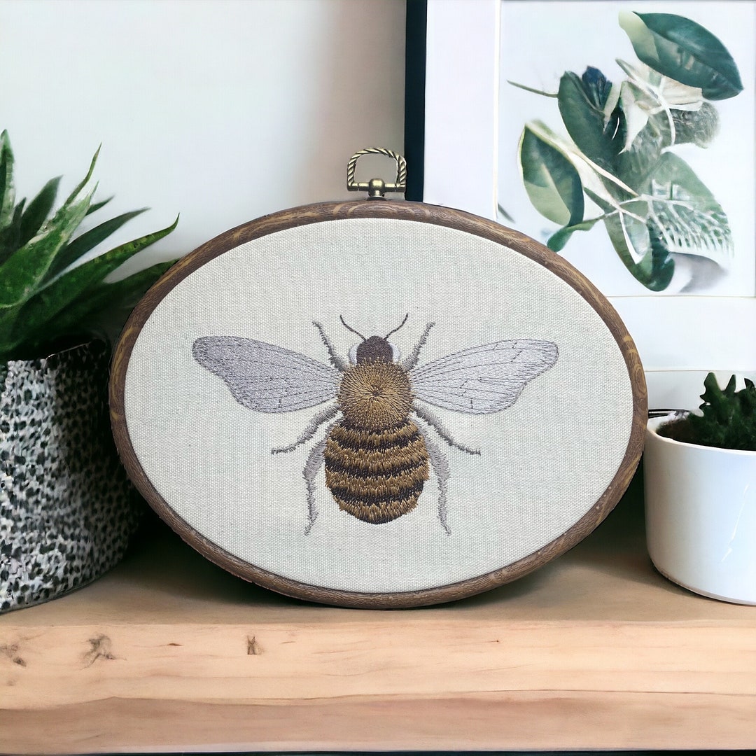 Honeybee Finished Embroidery Hoop Wall Decor, Bee Wall Art, Embroidery ...