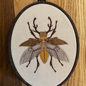 Winged Stag Beetle Finished Embroidery Hoop Wall Decor, Bug Wall Art ...