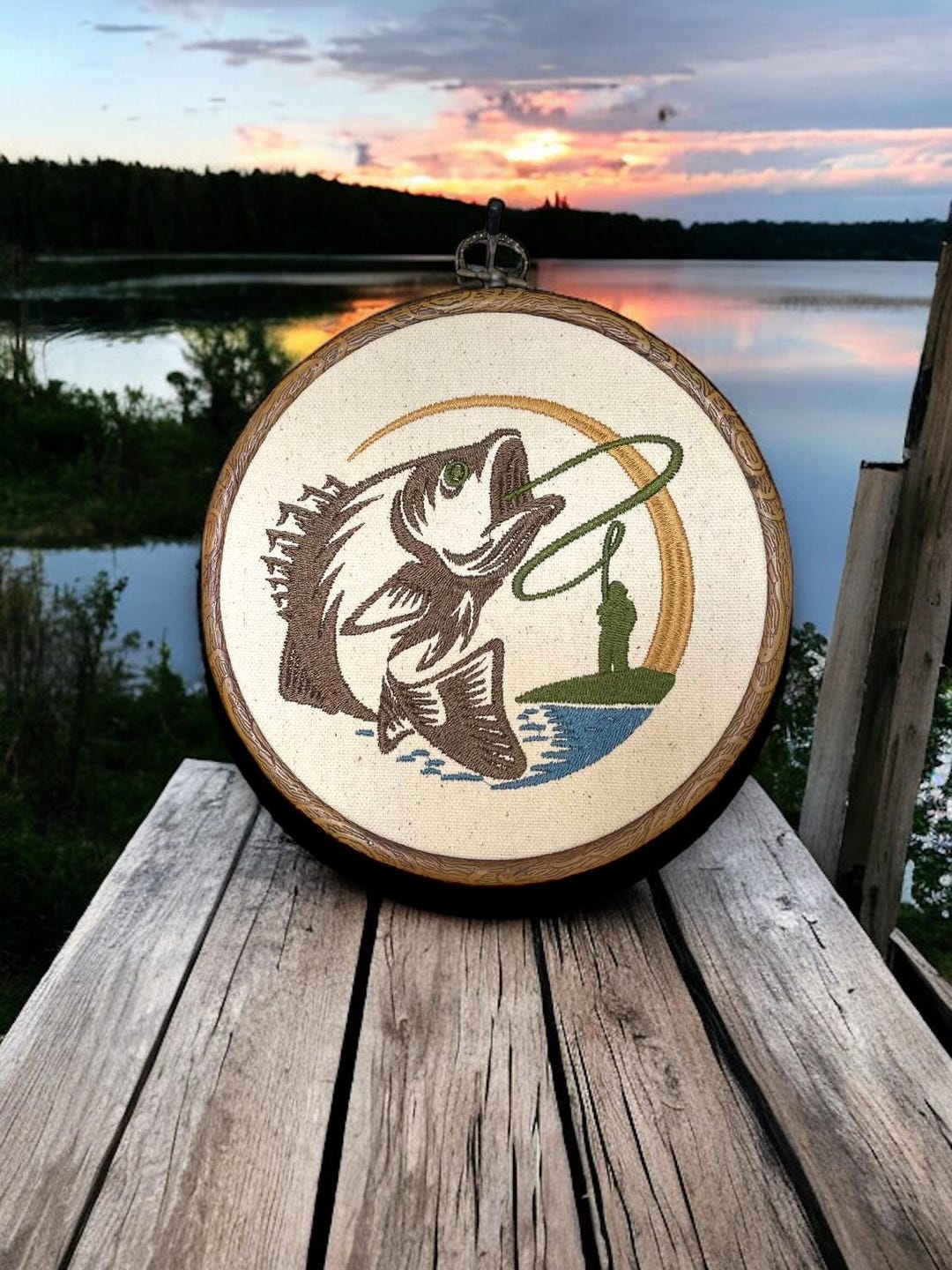 Fly Fishing Finished Embroidery Wall Hanging, Gifts for Him, Outdoor ...