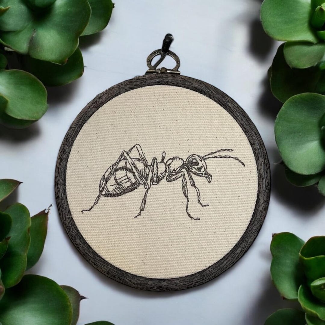 Ant Sketch Embroidered Hoop Wall Hanging, Embroidered Wall Art ...