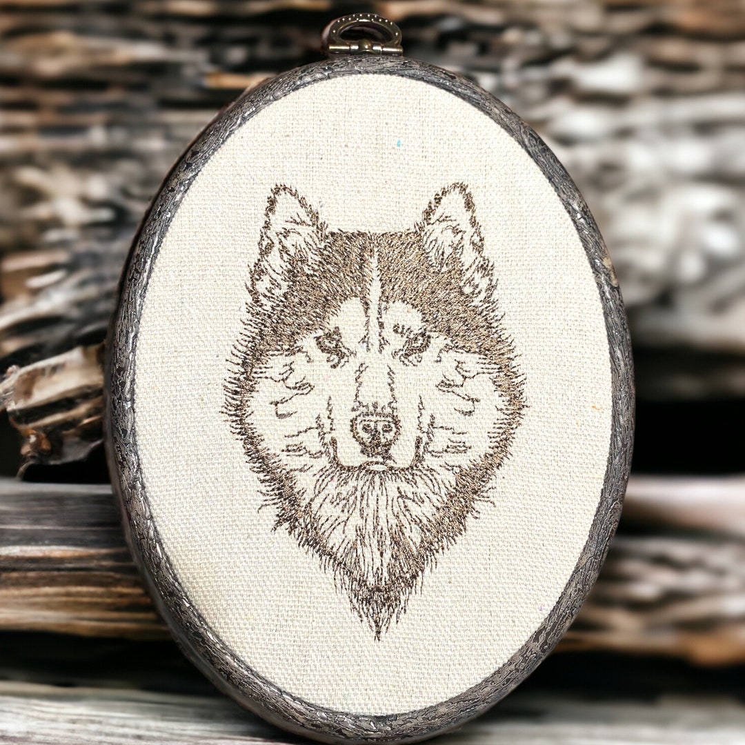Wolf Husky Finished Embroidery Hoop Wall Hanging, Woodland Decor, Cabin ...