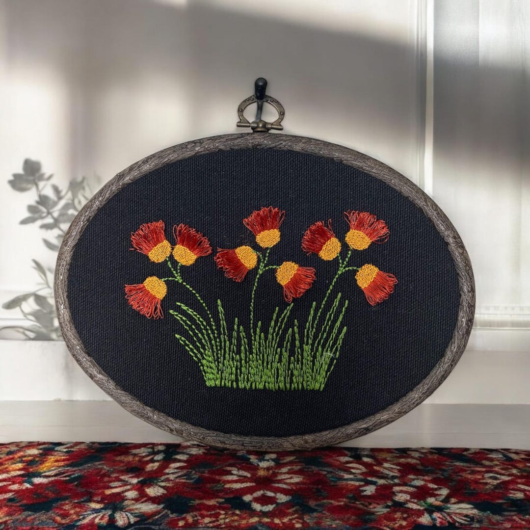 Fuzzy Flower Bunch Finished Embroidered Hoop Wall Art, Floral Gallery ...