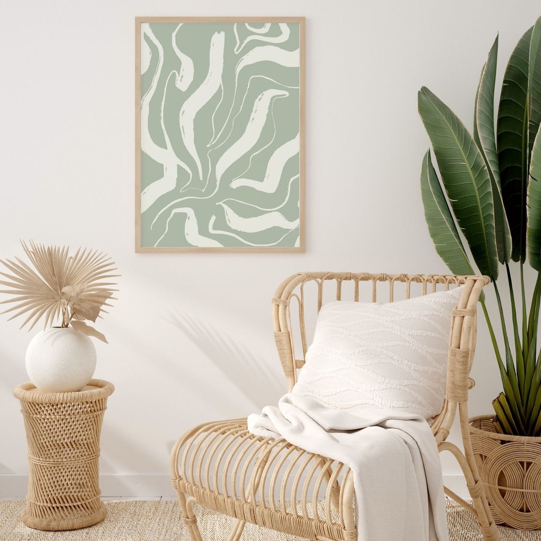 Minimalist Sage Green Organic Shape Wall Art Digital Print - Etsy