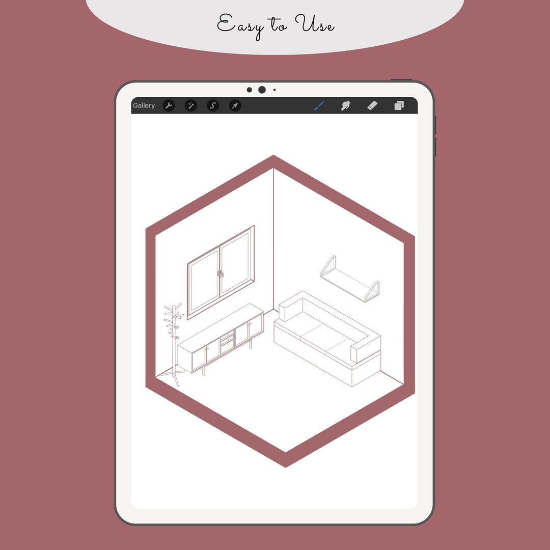 Procreate Isometric Furniture Stencil Axonometric Furniture Stamp ...