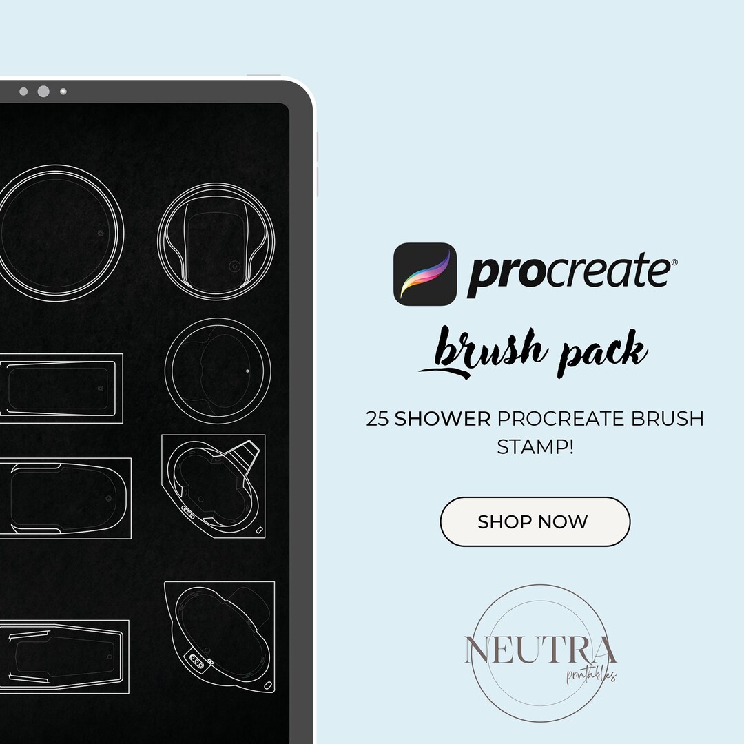 Procreate Shower Brush Set: 25 Bathroom Interior Stamps (digital ...