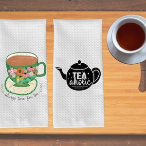 Tea Themed Kitchen Towel: Waffle Weave Microfiber, Tea Lover Gift - Etsy