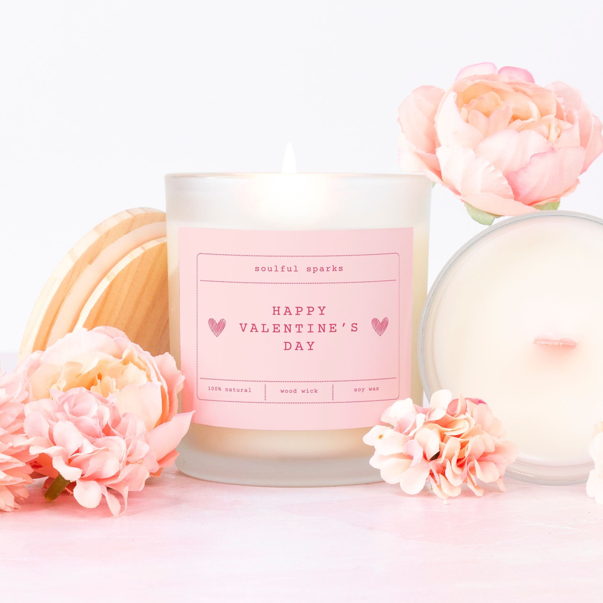 Valentine's Candle Gift, High-end Crackling Wood Wick Candle, Valentine ...
