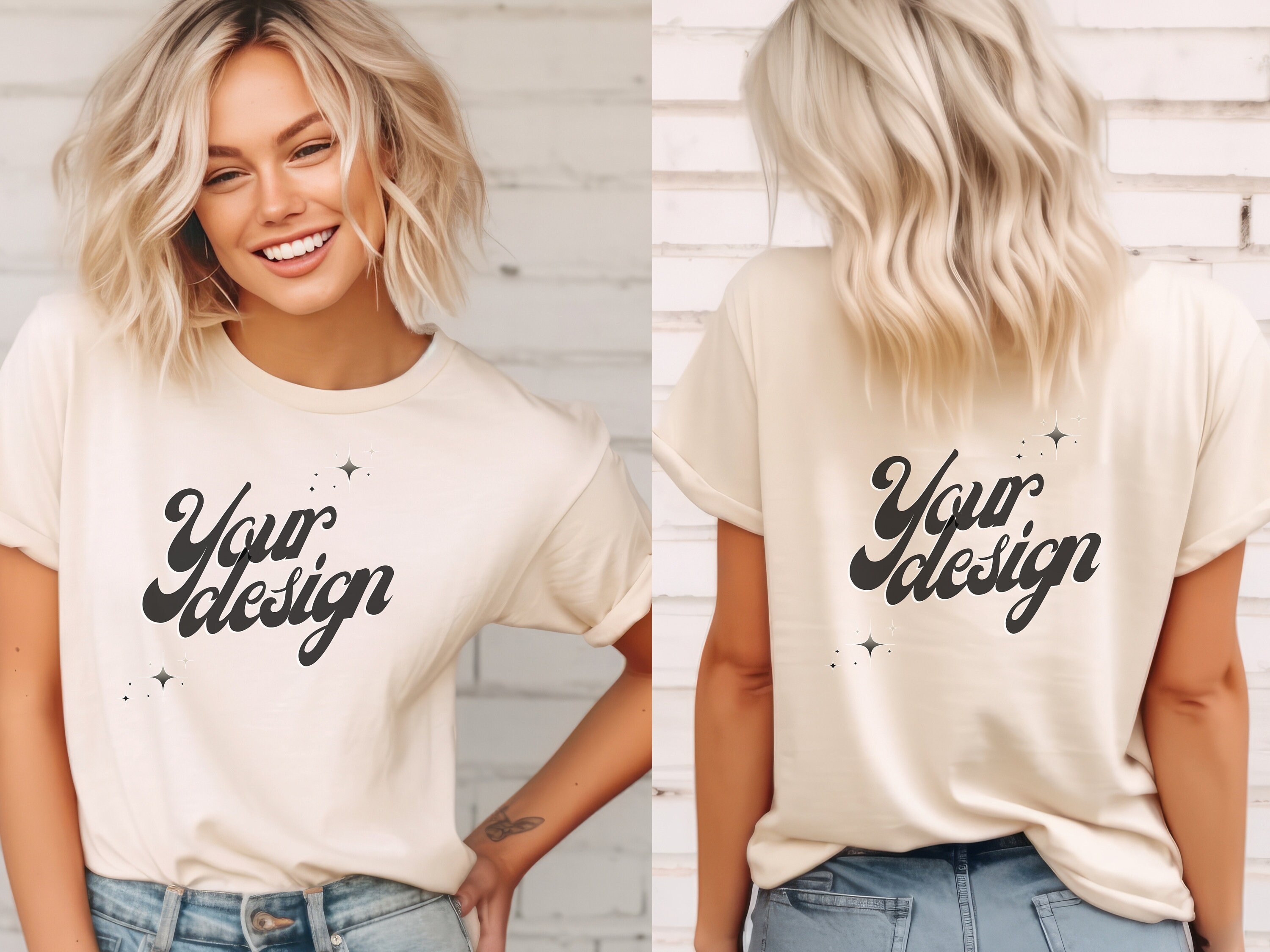 Ivory Comfort Colors 1717 Tshirt Mockup, Front and Back Mockup, Female ...