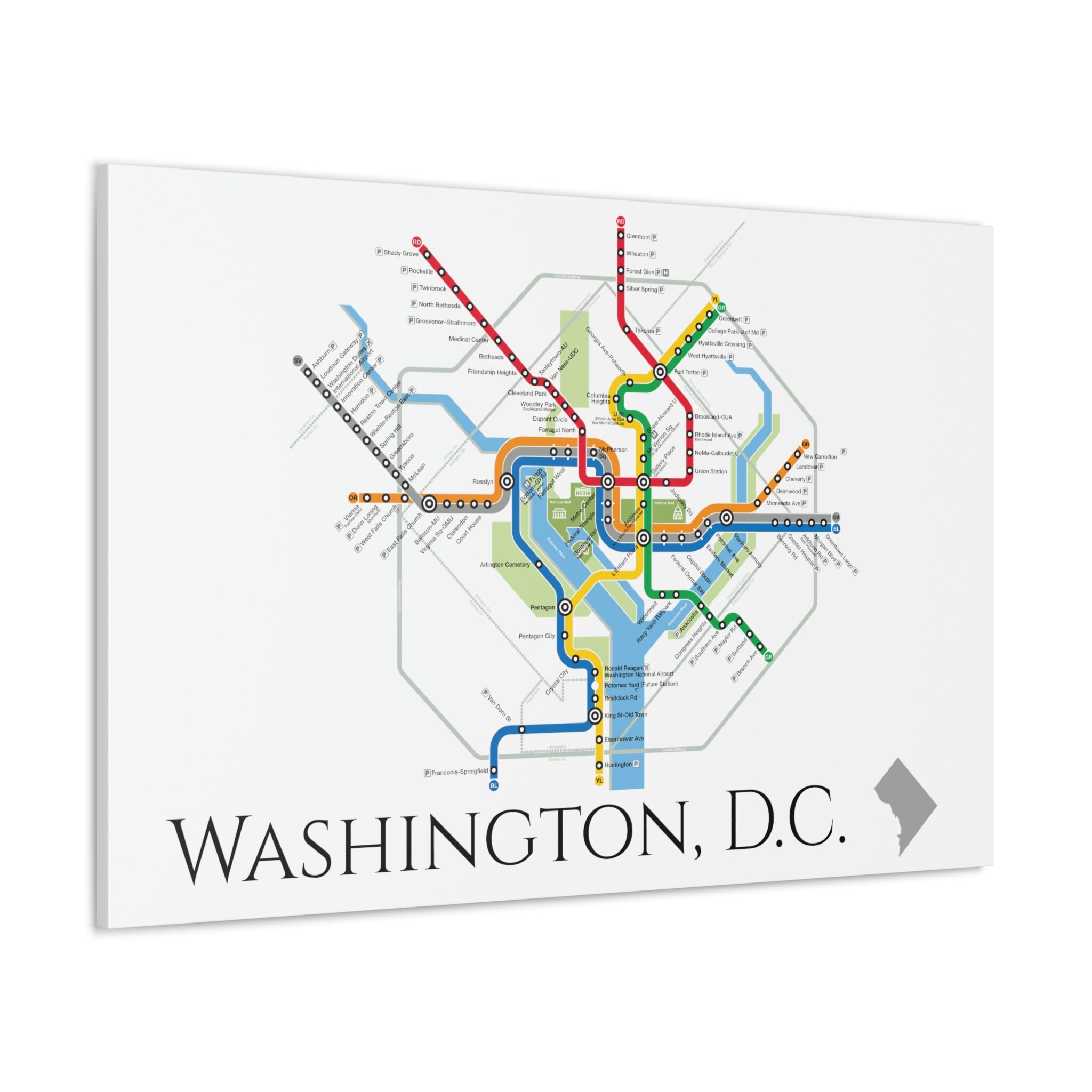 Washington, D.C. Metro Map Canvas Print - Detailed Wall Art for Home ...