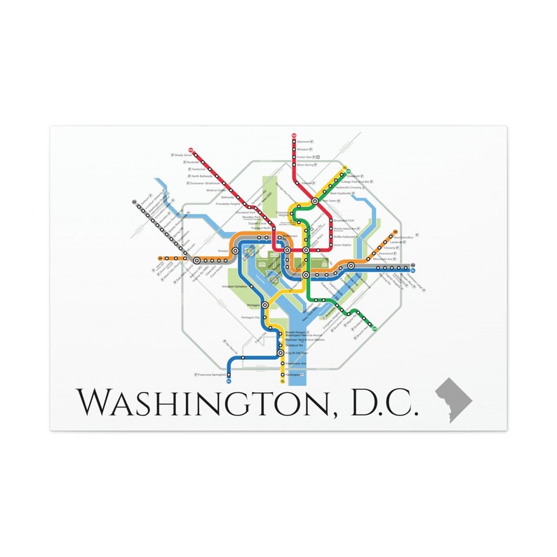 Washington, D.C. Metro Map Canvas Print - Detailed Wall Art for Home ...