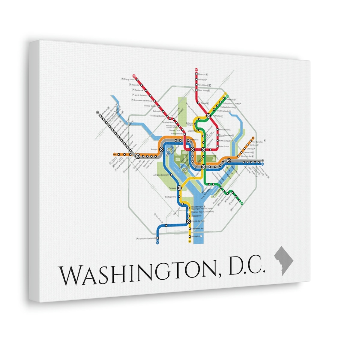 Washington, D.C. Metro Map Canvas Print - Detailed Wall Art for Home ...