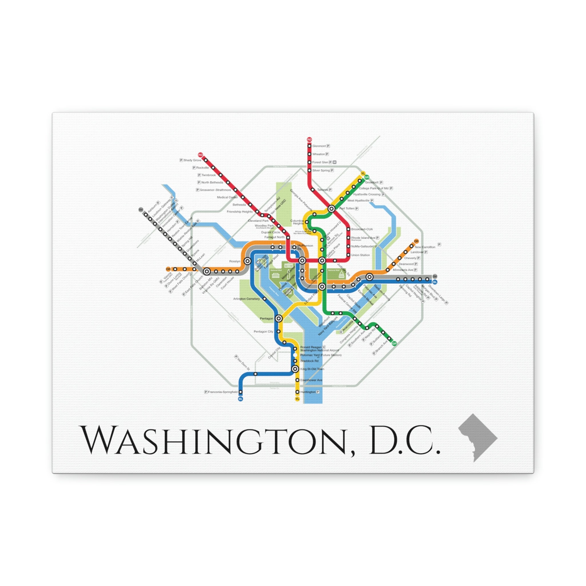 Washington, D.C. Metro Map Canvas Print - Detailed Wall Art for Home ...