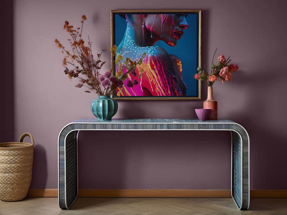 Neon Drip Portrait Futuristic Abstract Art Print, Vibrant Digital Wall ...