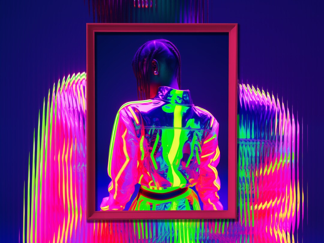 Neon Cyberpunk Woman Back View Art Print Futuristic Modern Wall Decor ...