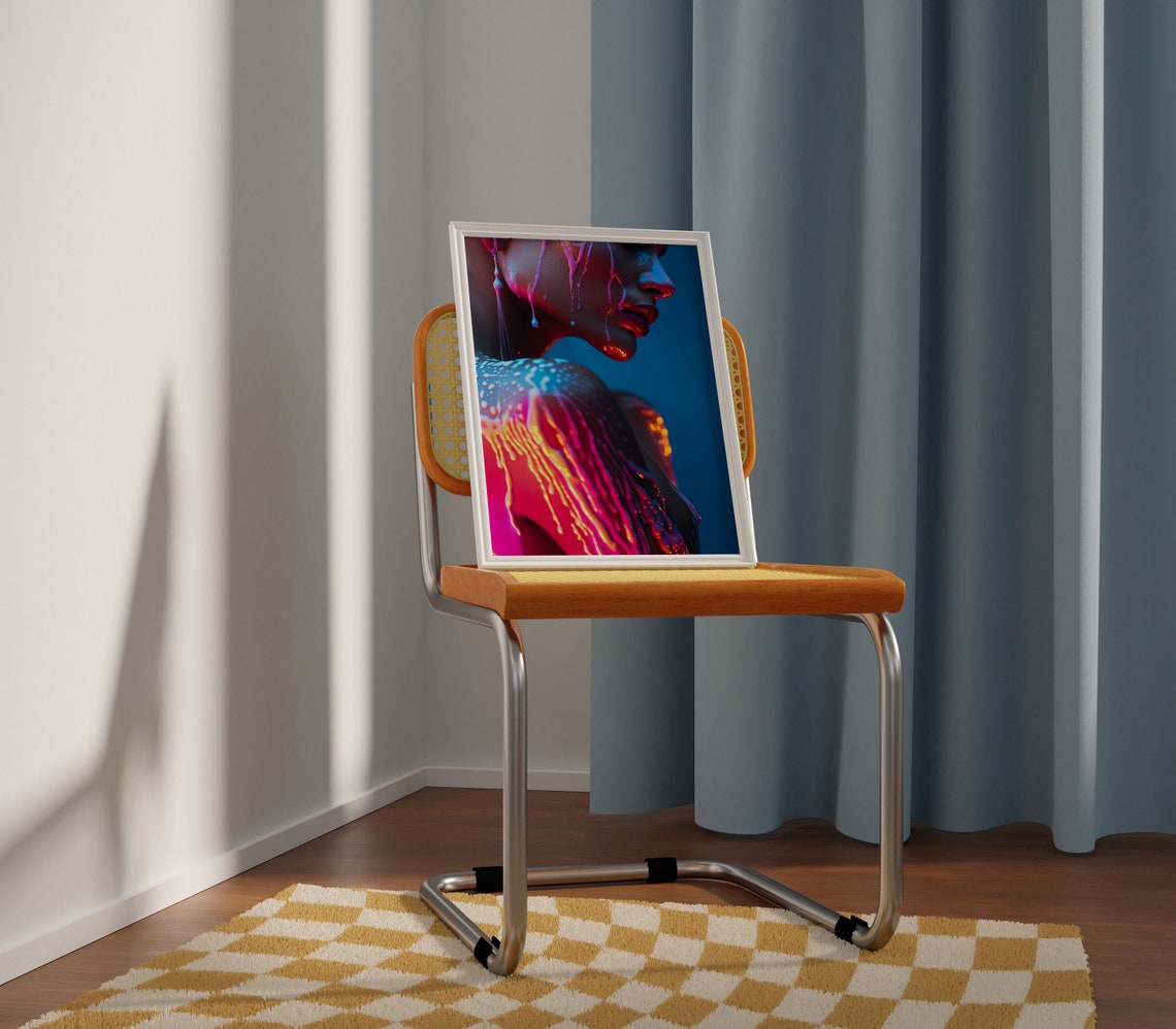 Neon Drip Portrait Futuristic Abstract Art Print, Vibrant Digital Wall ...