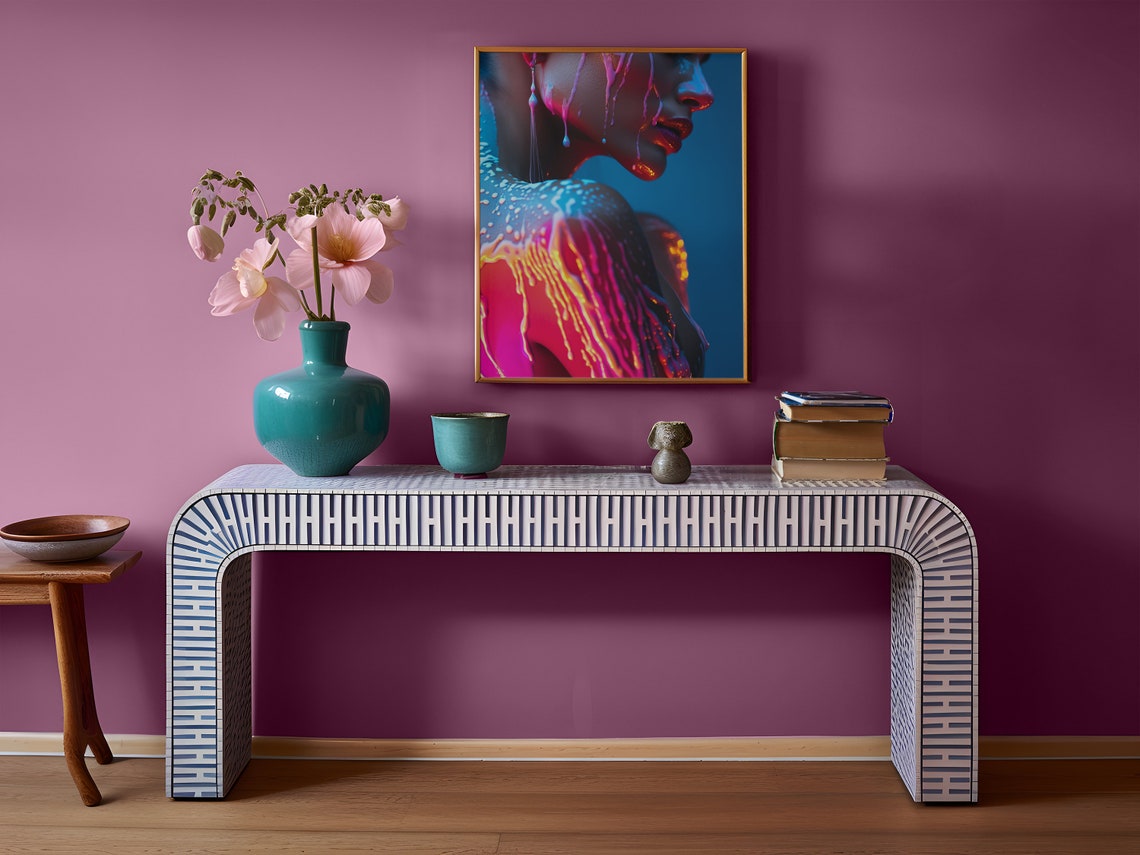 Neon Drip Portrait Futuristic Abstract Art Print, Vibrant Digital Wall ...