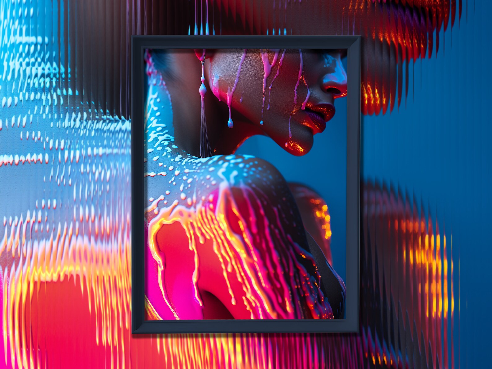 Neon Drip Portrait Futuristic Abstract Art Print, Vibrant Digital Wall ...