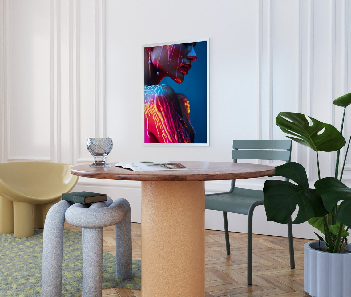 Neon Drip Portrait Futuristic Abstract Art Print, Vibrant Digital Wall ...