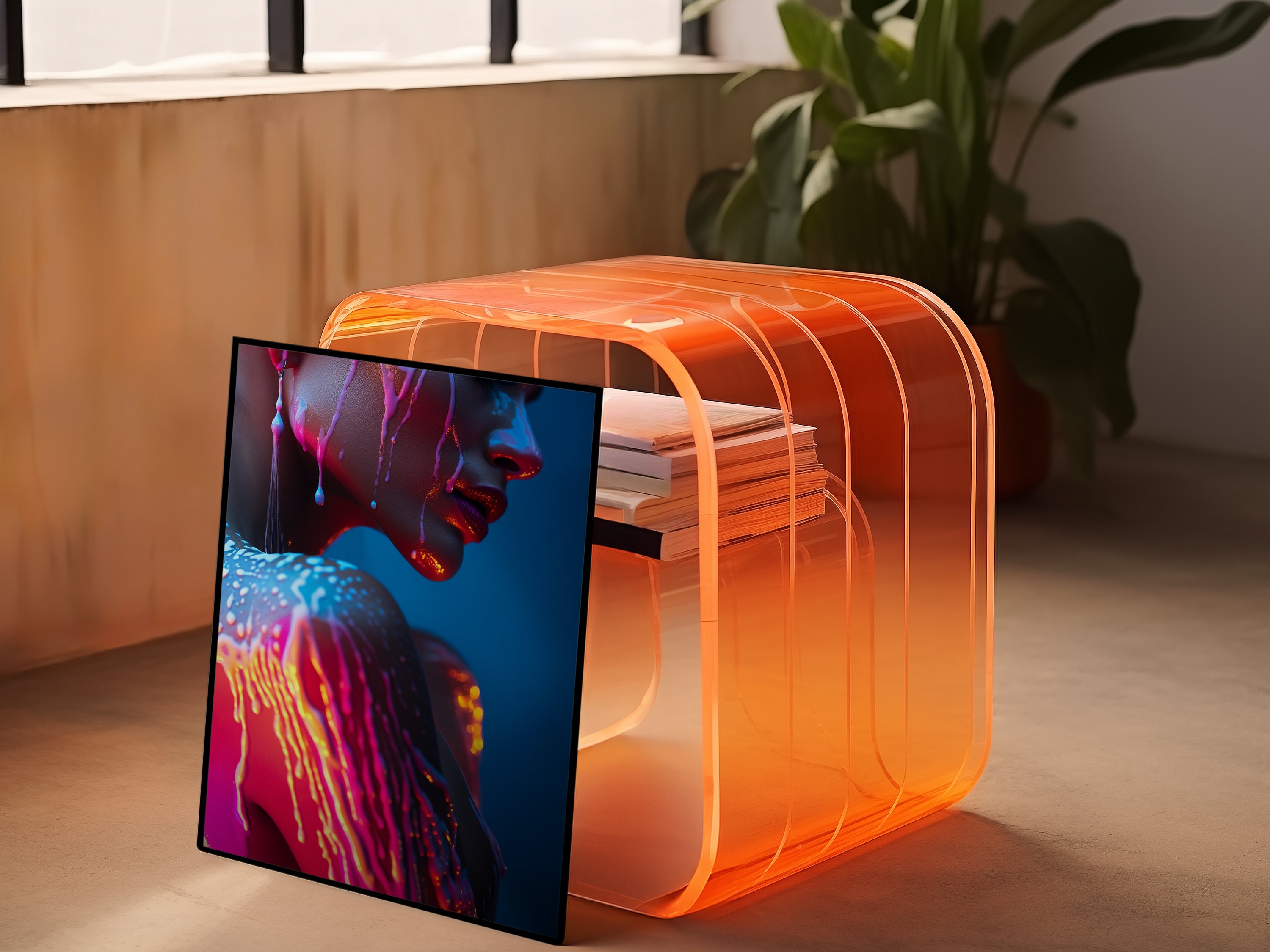 Neon Drip Portrait Futuristic Abstract Art Print, Vibrant Digital Wall ...