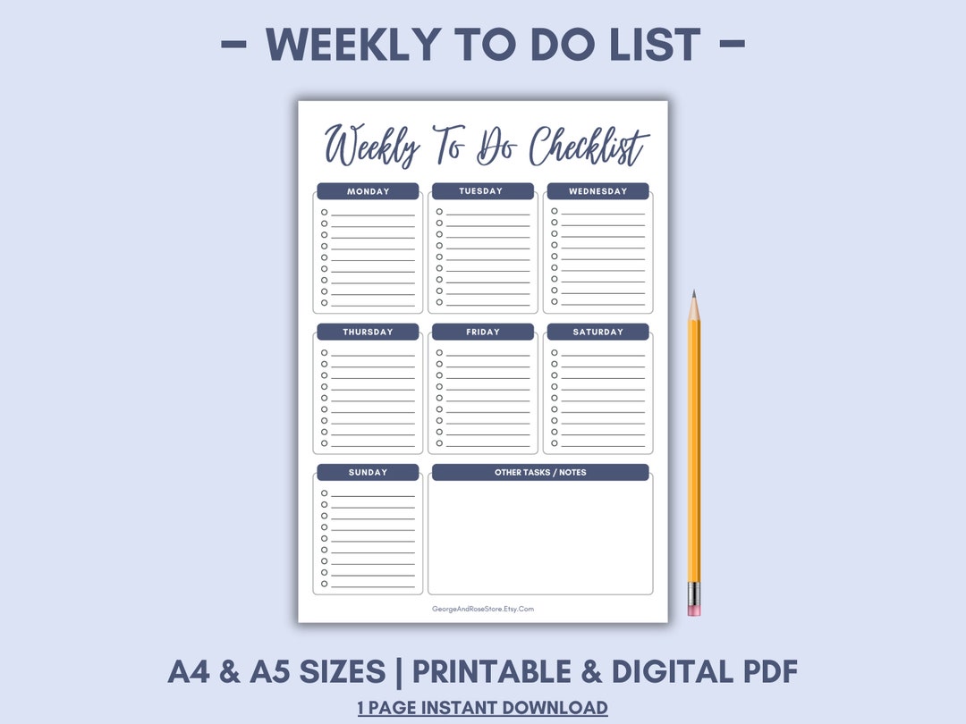 Weekly to Do Checklist Printable Weekly Task List Template - Etsy UK