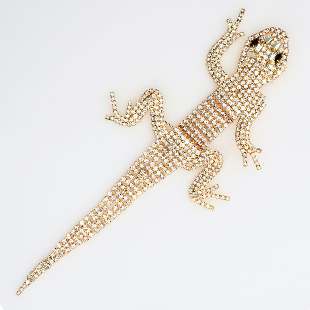 Vintage Big Bold Crystal Articulated Rhinestone Lizard Shoulder Brooch ...