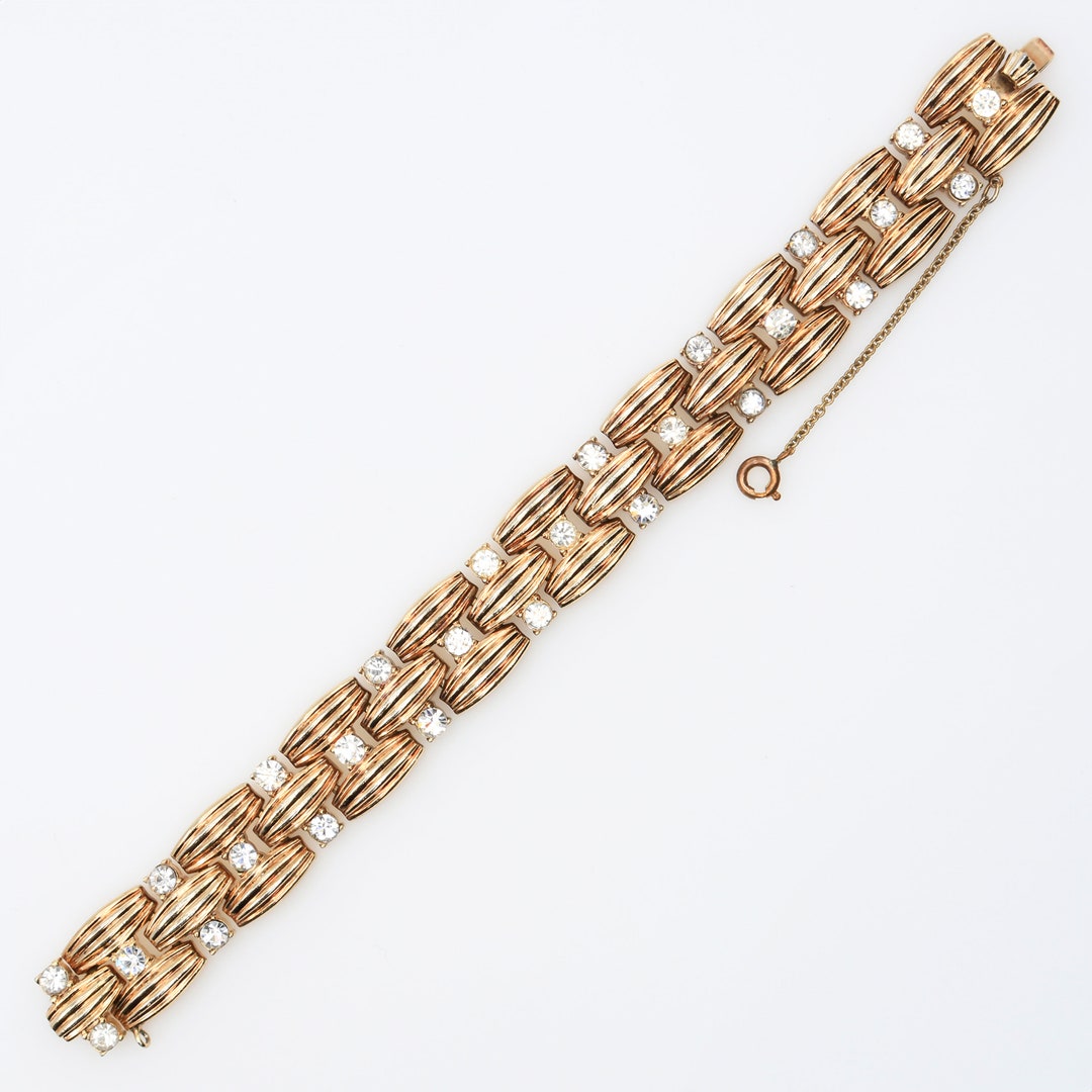 Vintage Alfred Philippe Crown Trifari Basket Weave Rhinestone Bracelet ...