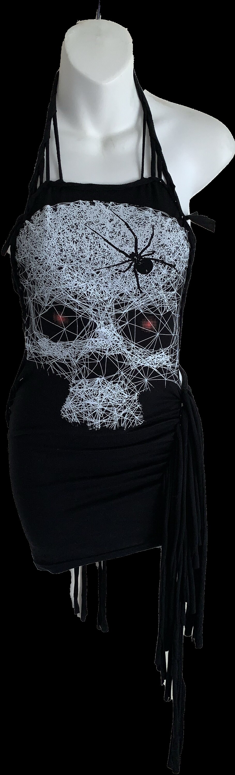 Goth Spiderweb Skull Spider Backless Retro Slit Weave Fringe Halter ...