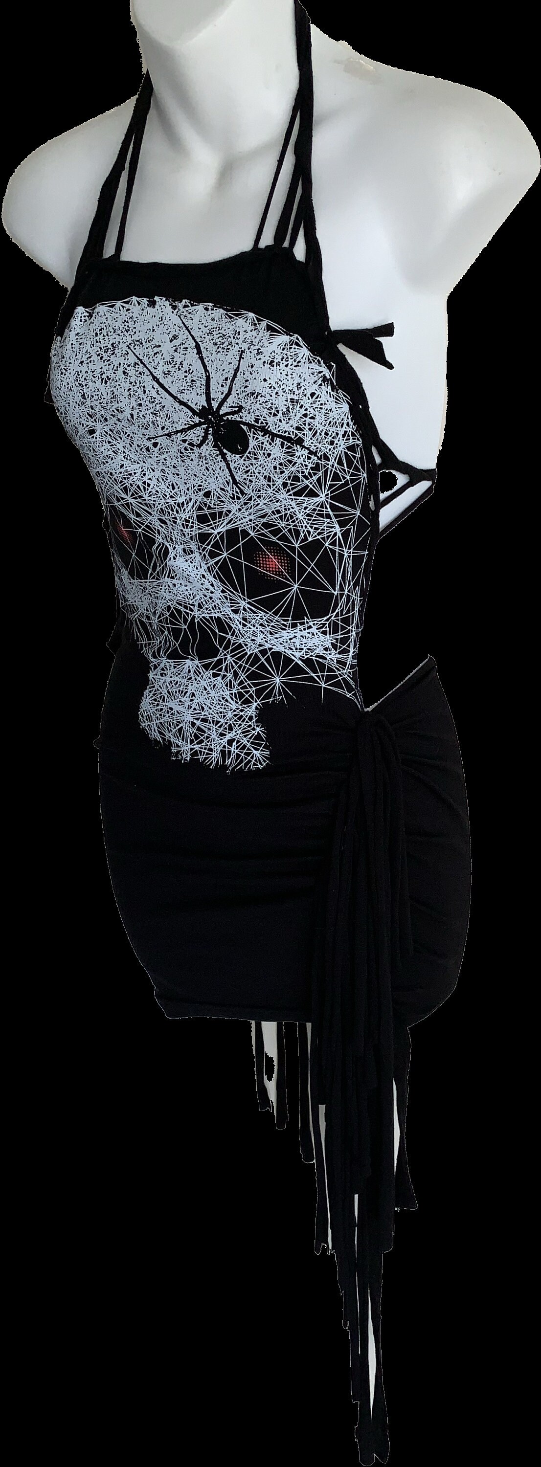 Goth Spiderweb Skull Spider Backless Retro Slit Weave Fringe Halter ...