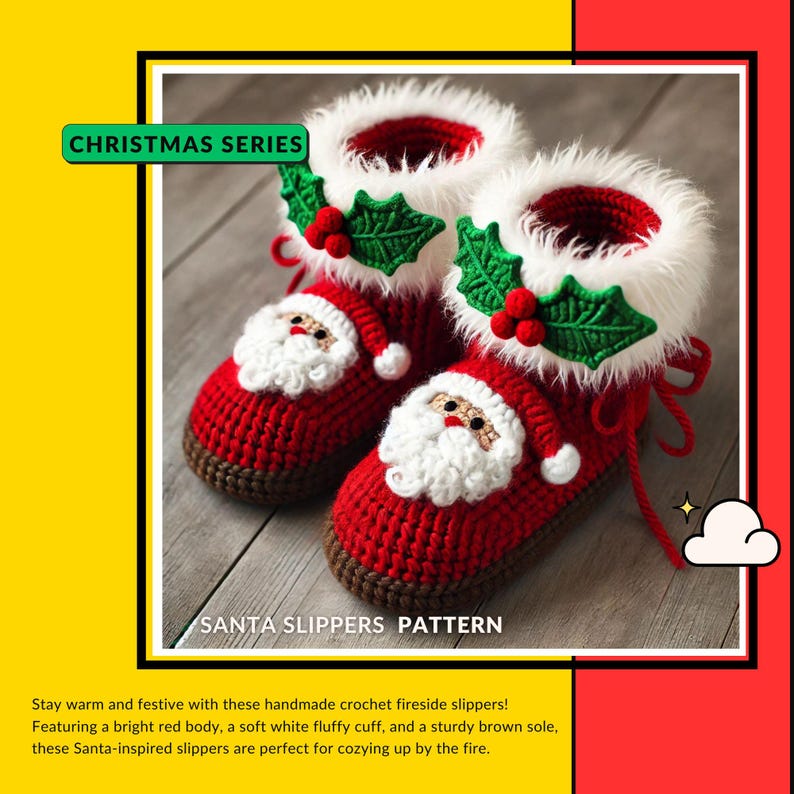 Christmas Slippers Crochet Pattern: Santa, Reindeer, Elf (PDF Pattern ...