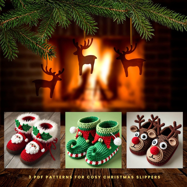 Christmas Slippers Crochet Pattern: Santa, Reindeer, Elf (PDF Pattern ...