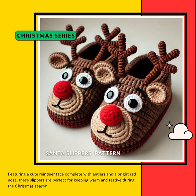 Christmas Slippers Crochet Pattern: Santa, Reindeer, Elf (PDF Pattern ...