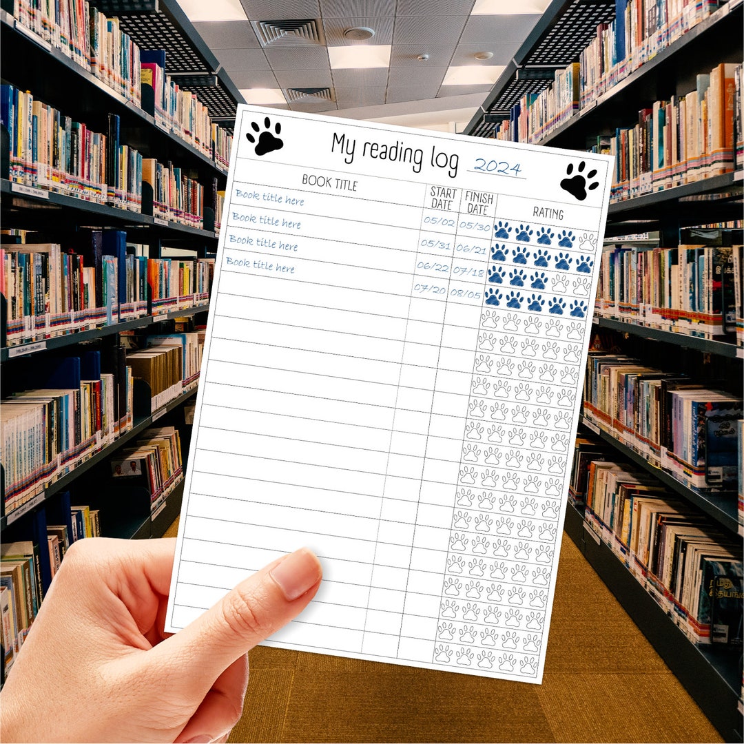 Printable Reading Log With Cute Paw Rating System for Dog or Cat Lover ...