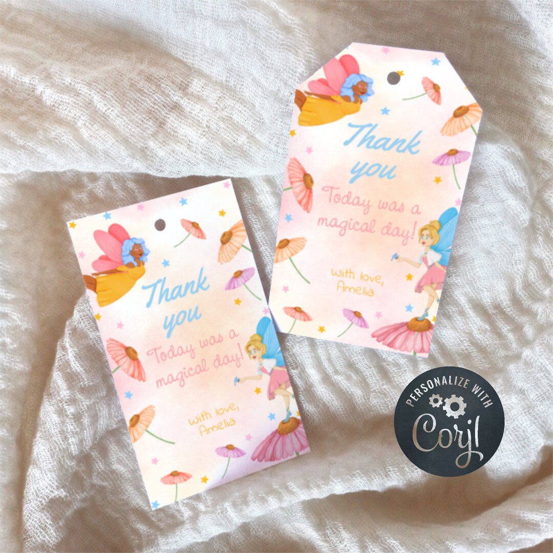 Editable Rectangular Gift Tag With Fairies and Floral Illustrations ...