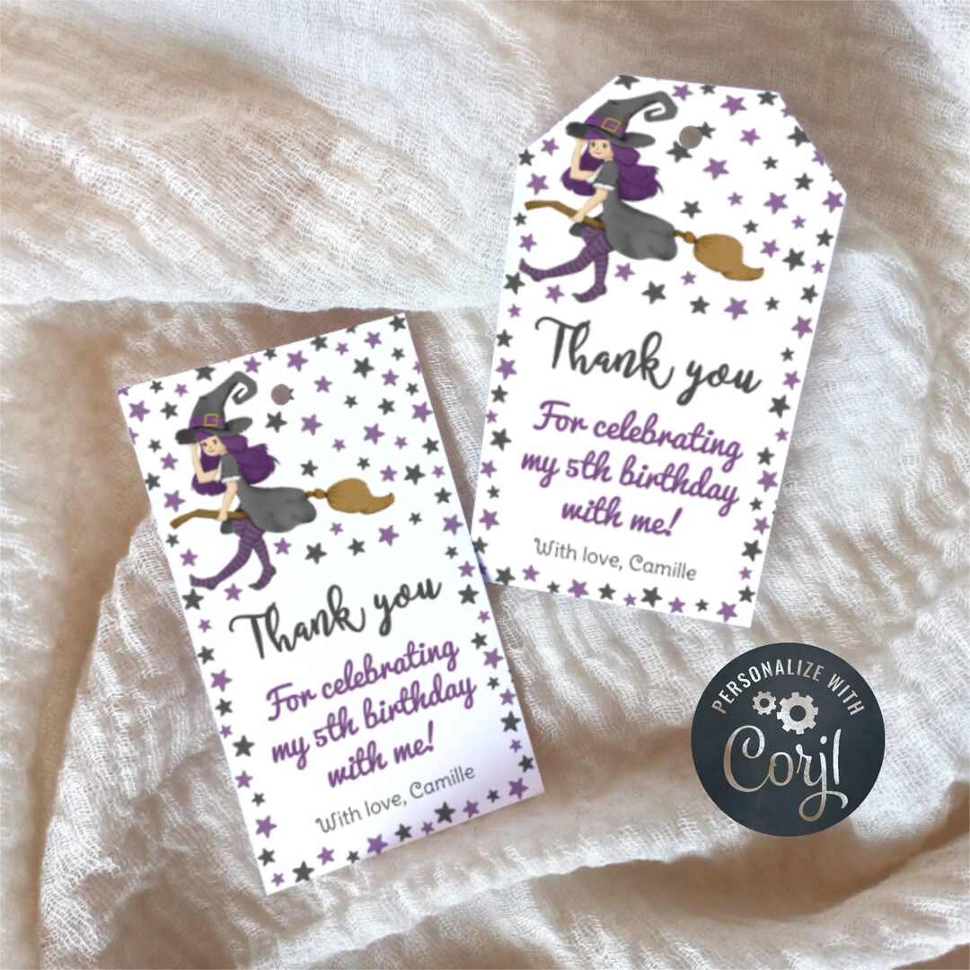 Editable Rectangular Gift Tag Halloween Gift Tag With Cute Witch ...