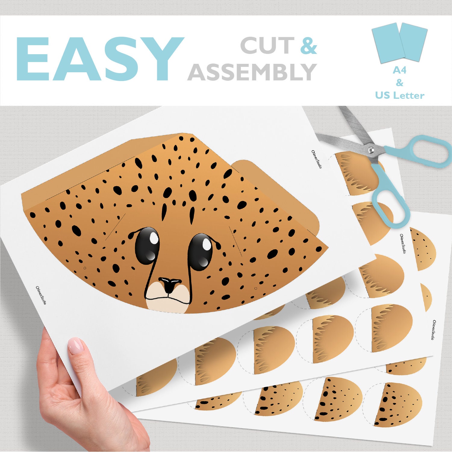 Cheetah Party Hat With Ears, Printable PDF, Do It Yourself, Farm Animal ...