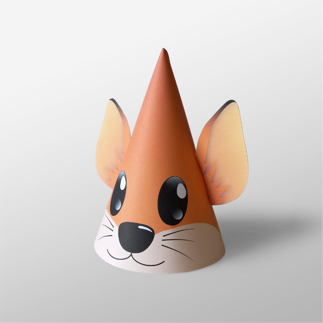 Fox Party Hat With Ears, Printable PDF, Do It Yourself, Animal Party ...