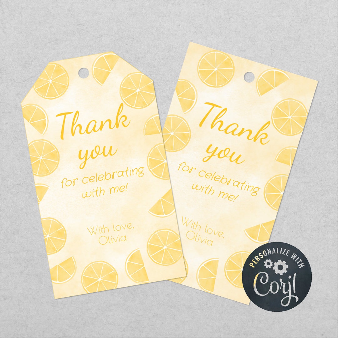 Lemon Favor Tag, Thank You Label Template, Summer Party Favor (editable ...