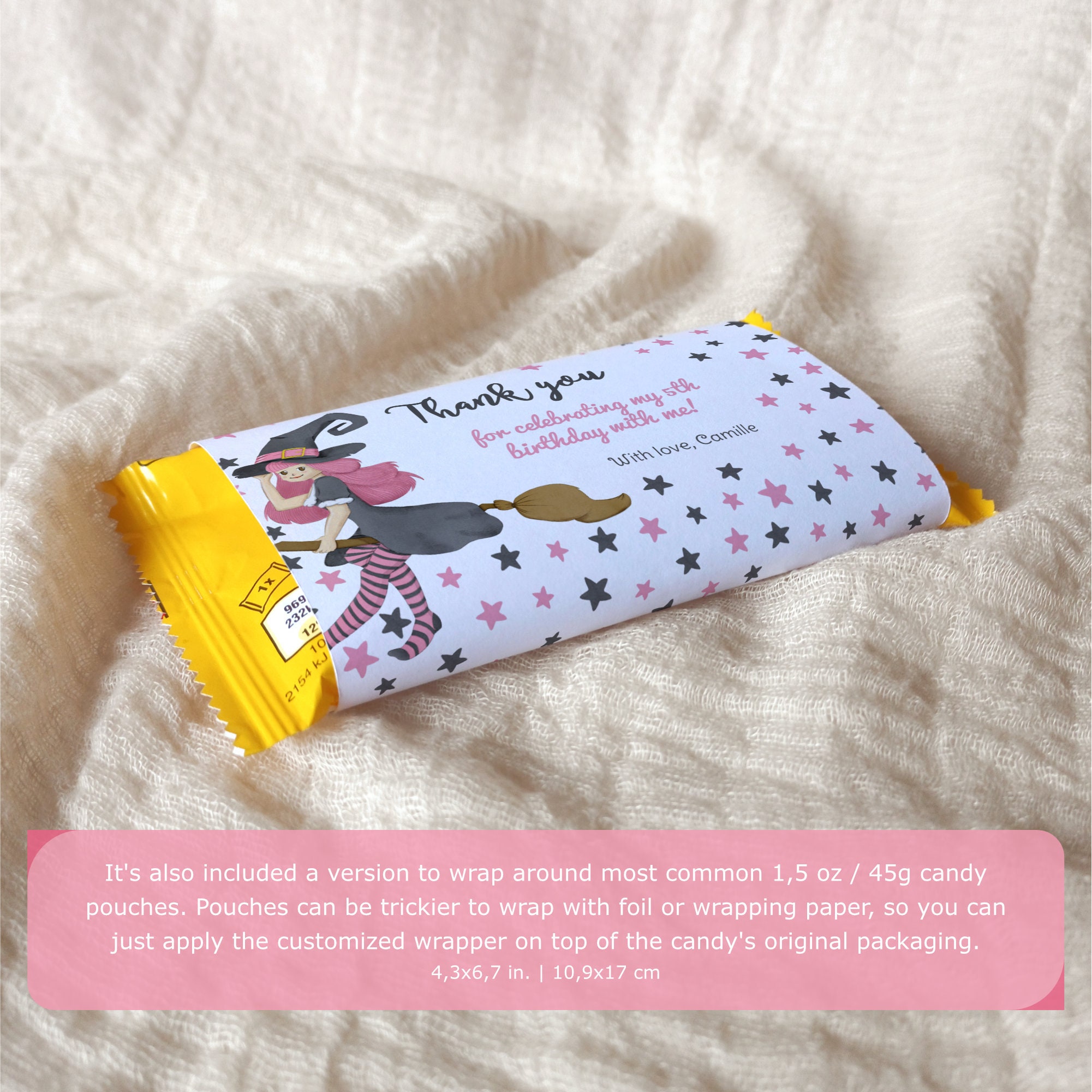 Editable Halloween Candy Bar Wrapper With a Cute Pink Witch for Making ...