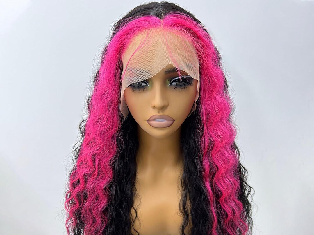 Deep Wave Electric Hot Pink and Black Human Hair Wig - Etsy