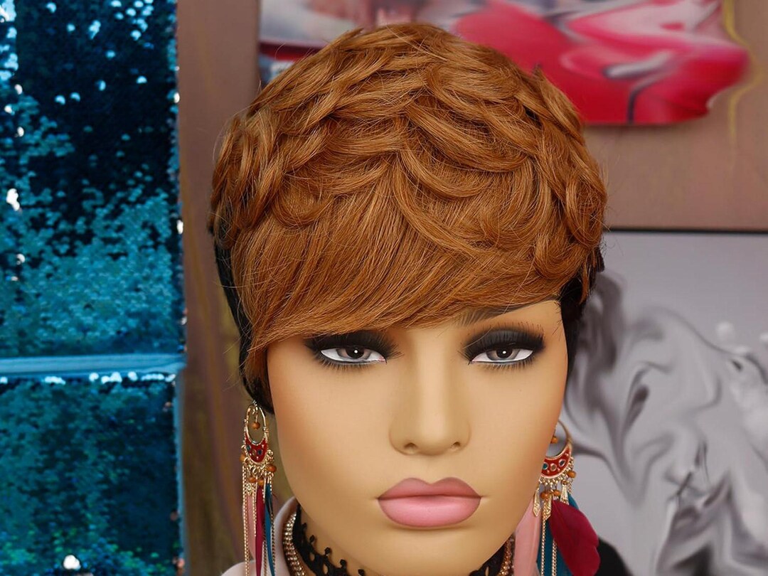 Black With Brown P1B/30 Color Layered Wavy Glueless Human Hair Short ...