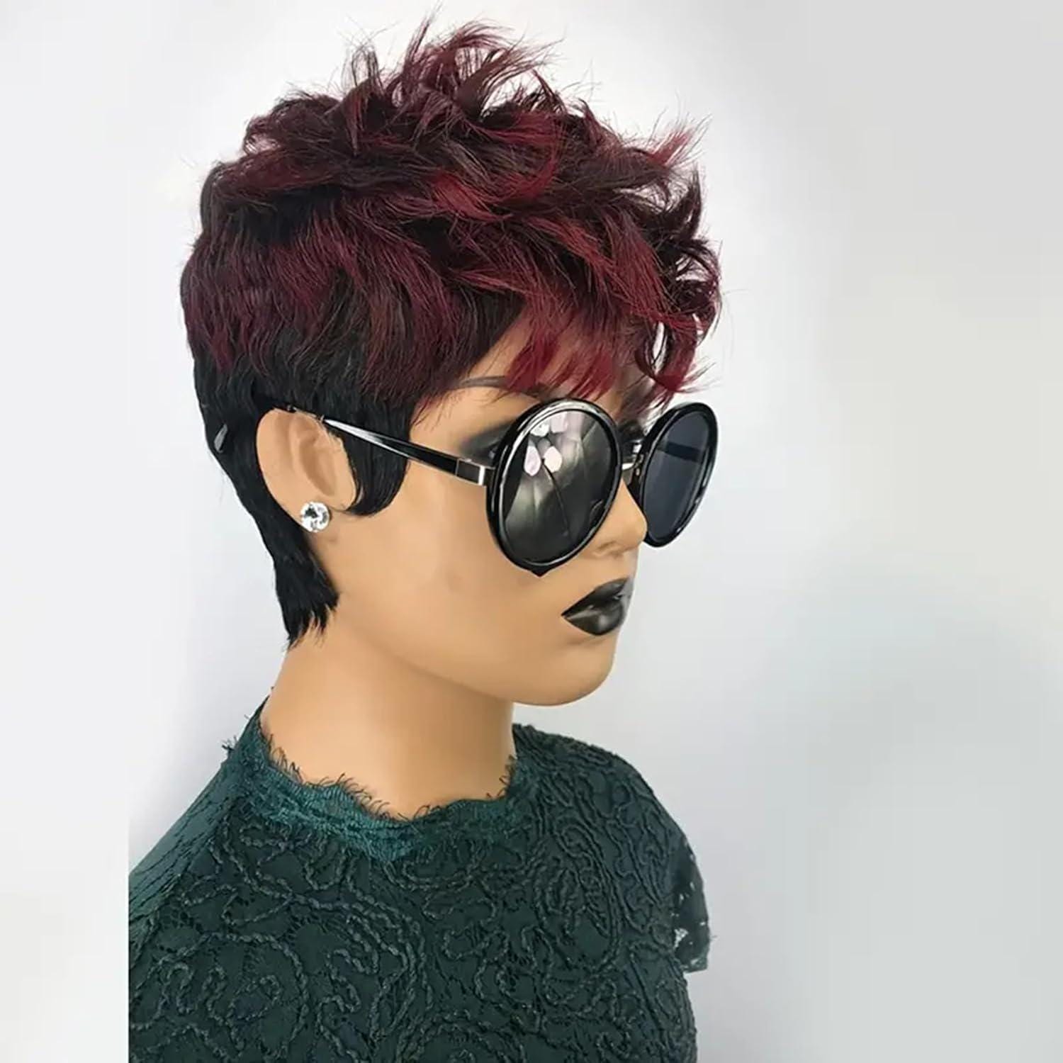 1B99J Glueless Short Layered Pixie Cut Brazilian Virgin Human Hair Wig ...