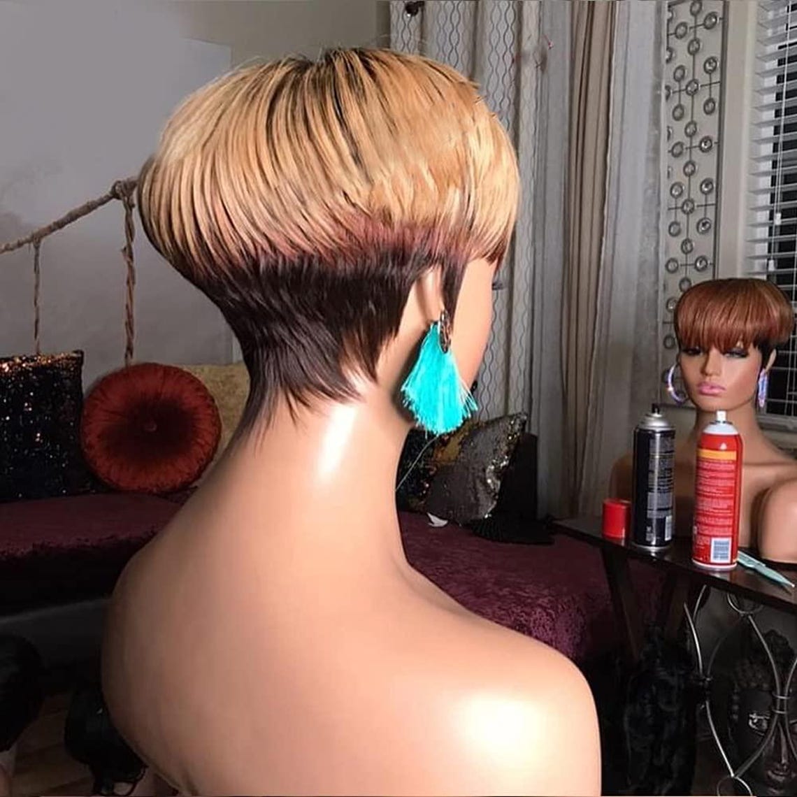 Ombre 1B/33/27 Color Pixie Cut Wig Human Hair Short Bob - Etsy