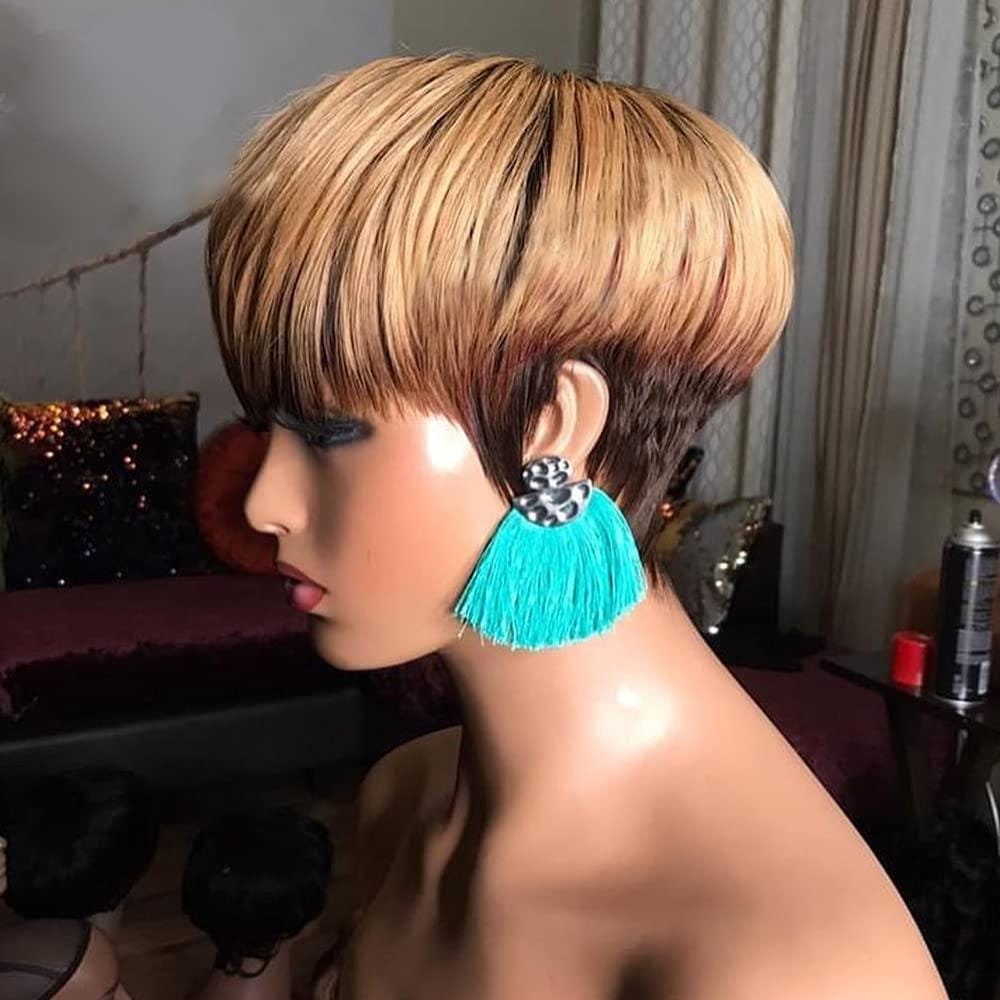 Ombre 1B/33/27 Color Pixie Cut Wig Human Hair Short Bob - Etsy