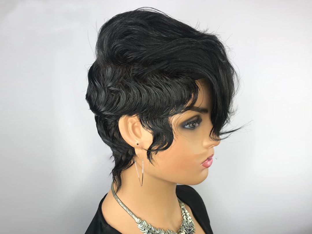 1B Color Glueless Loose Deep Ocean Wave Human Hair Pixie Cut Wig - Etsy