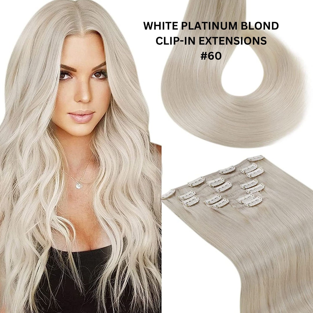 100% Real Human Hair White Platinum Blonde Clip-in Hair Extensions - Etsy