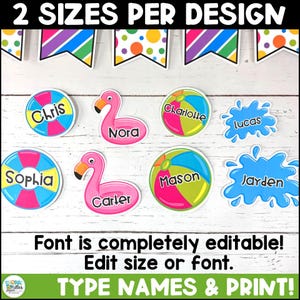 Summer Pool Editable Name Tags for Bulletin Board, Student Desk, Cubby ...