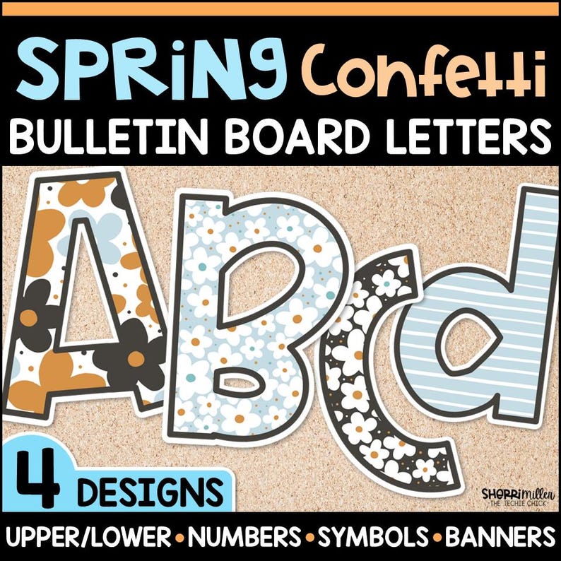 Spring Bulletin Board Letters, April Classroom Door Decor, Floral ...