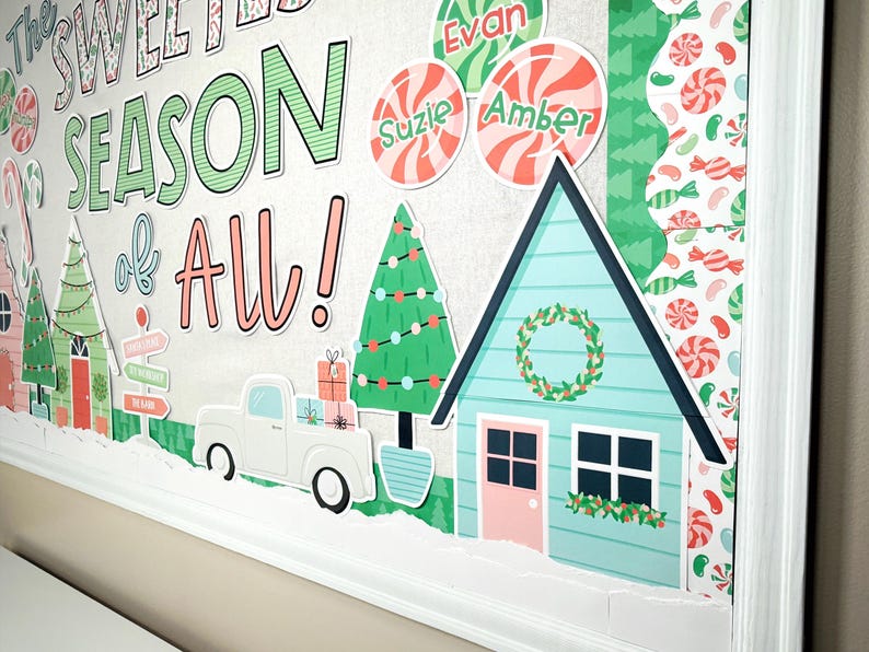 Christmas Candy Cane Bulletin Board Kit & Door Decor, December Bulletin ...