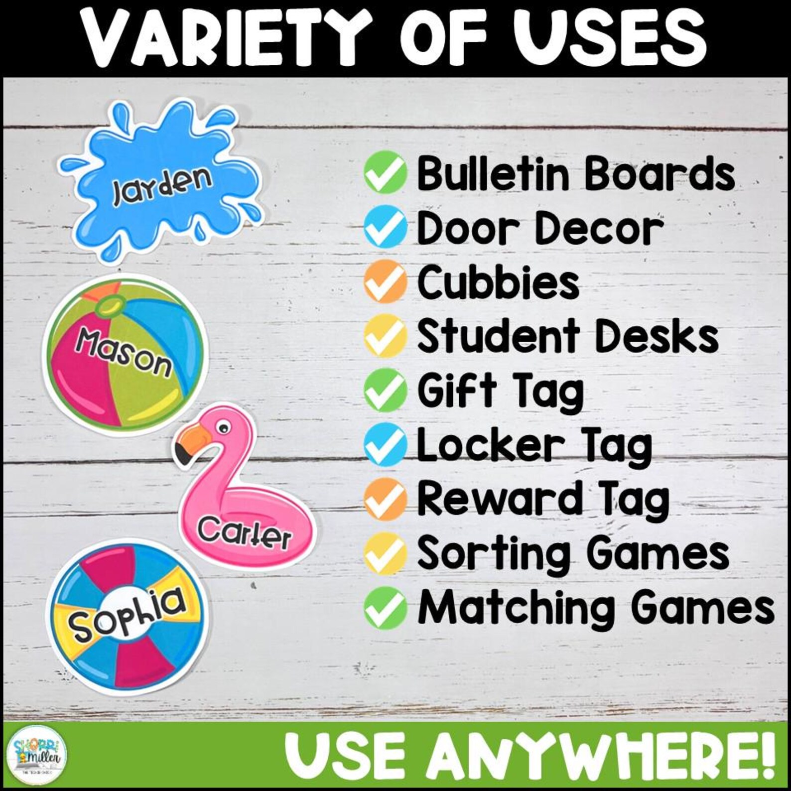 Summer Pool Editable Name Tags for Bulletin Board, Student Desk, Cubby ...