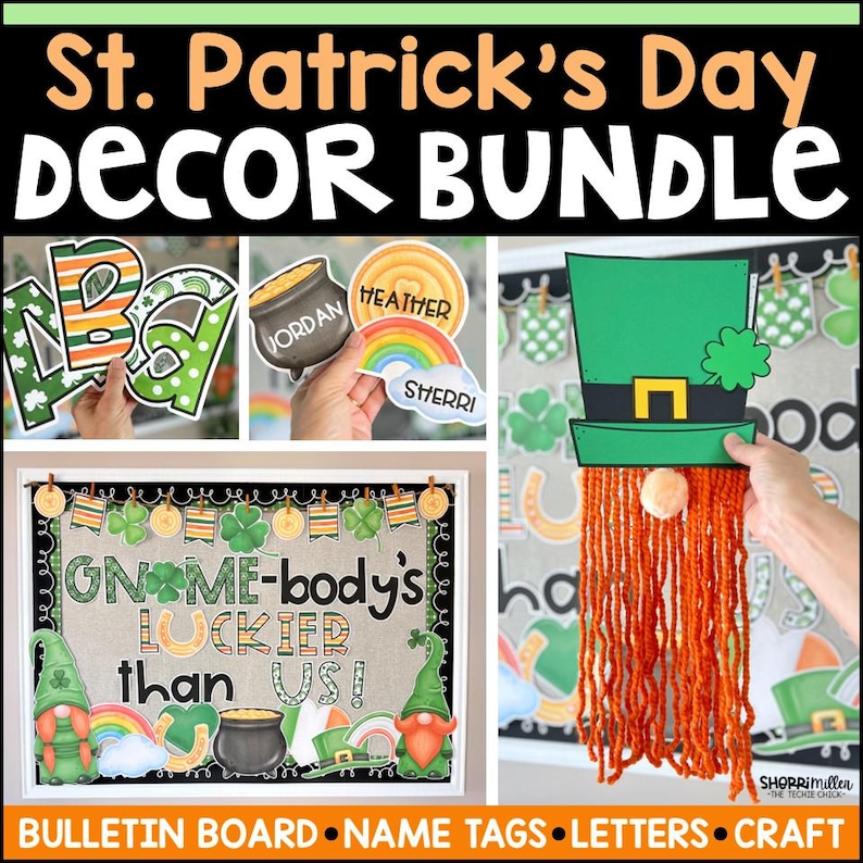 St. Patrick's Day Bulletin Board Kit, March Decor Bundle, Spring Door ...